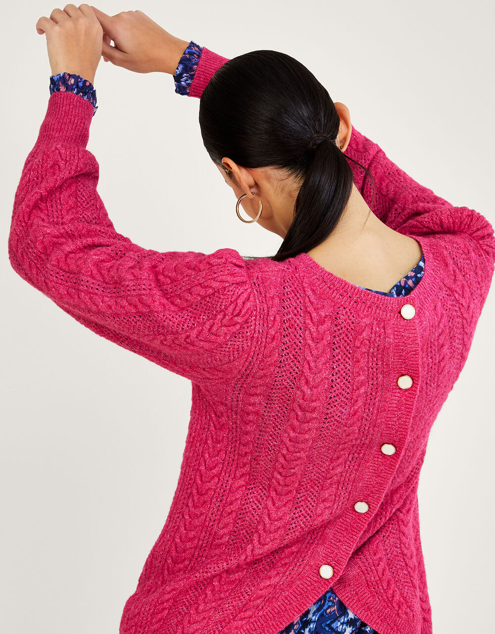 Back Button Cable Jumper with Recycled Polyester Pink | Jumpers ...