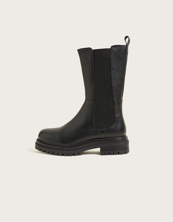 Mid Length Leather Stomper Boots Black