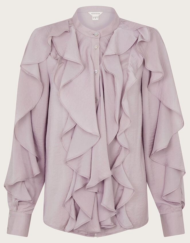 Lola Satin Ruffle Blouse Mink | Blouses & Shirts | Monsoon UK.