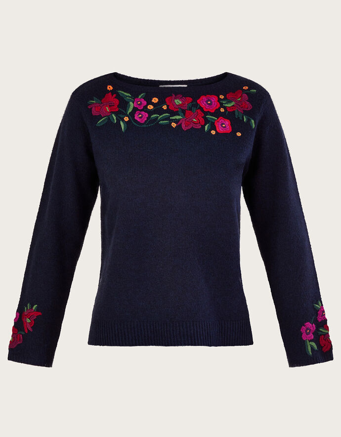 Floral Embroidered Jumper Blue
