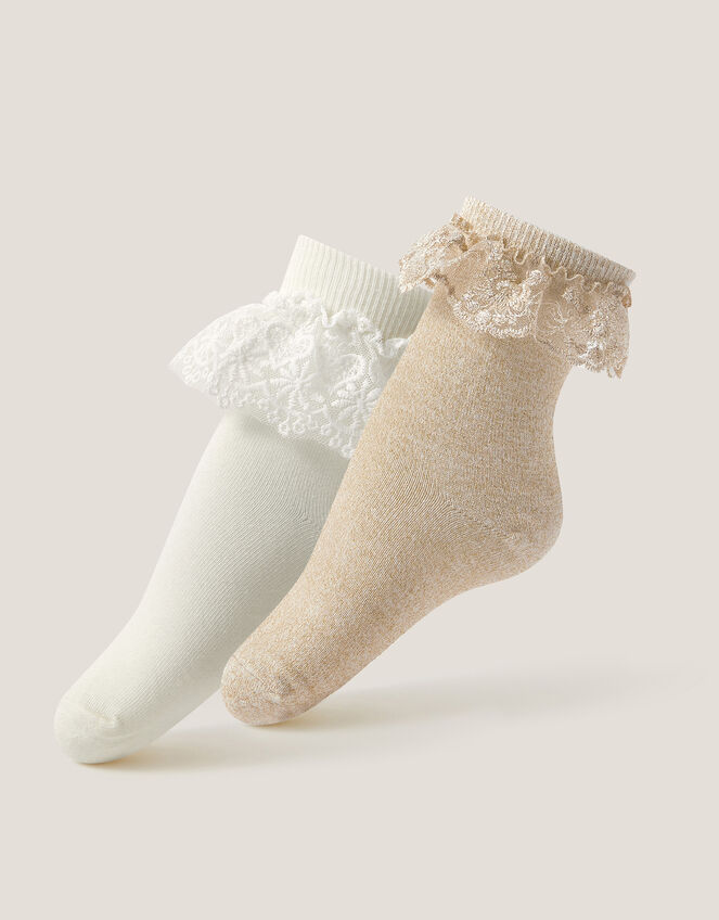 2-Pack Lace Trim Socks Gold | Accessories | Monsoon UK.