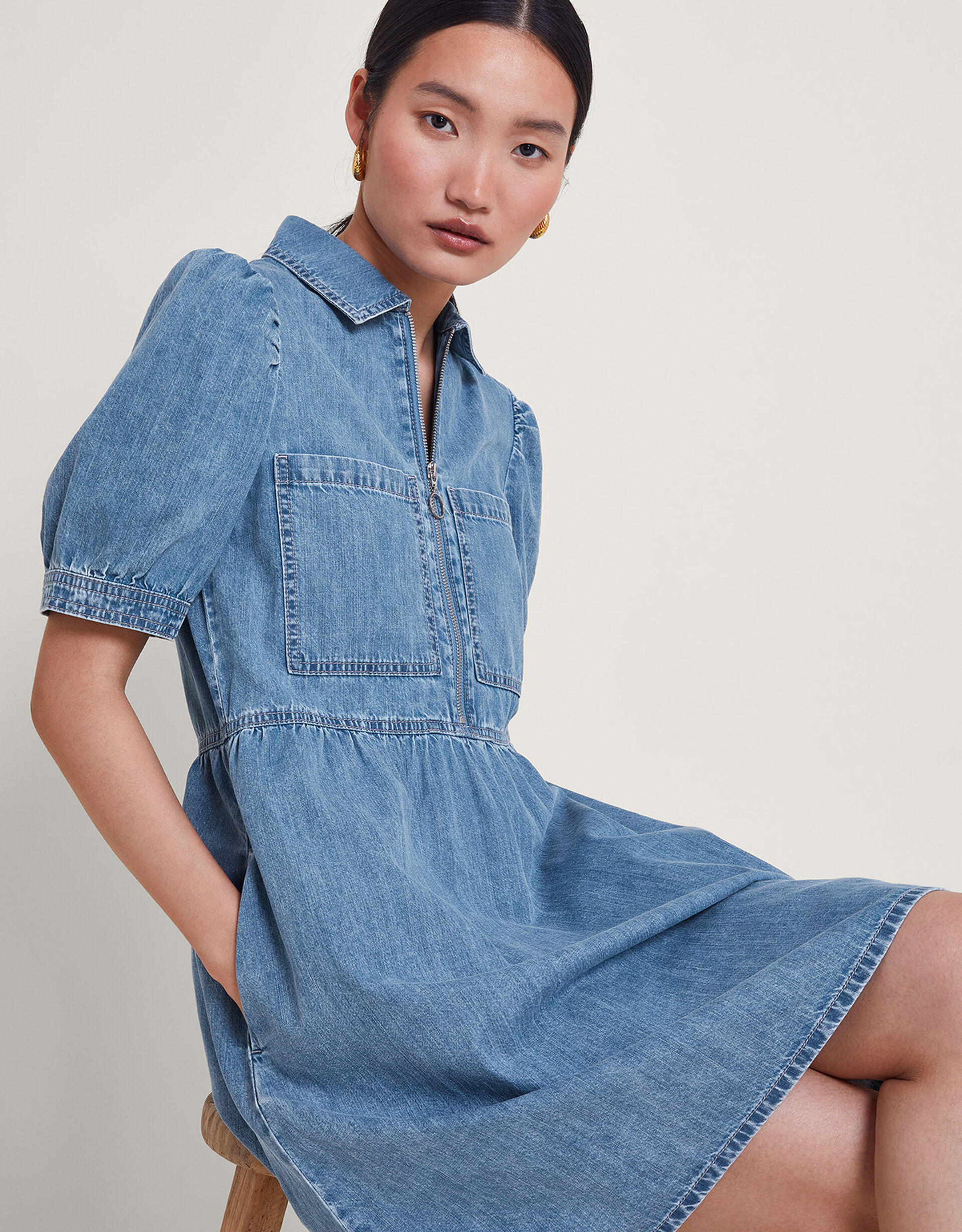 Adeena Denim Mini Dress Blue
