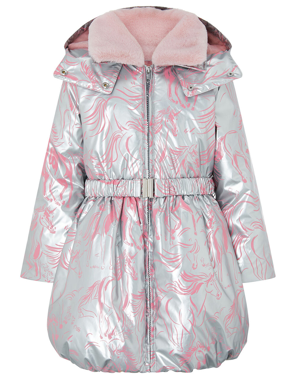 Metallic Unicorn Padded Coat Silver | Girls' Coats & Jackets | Monsoon UK.