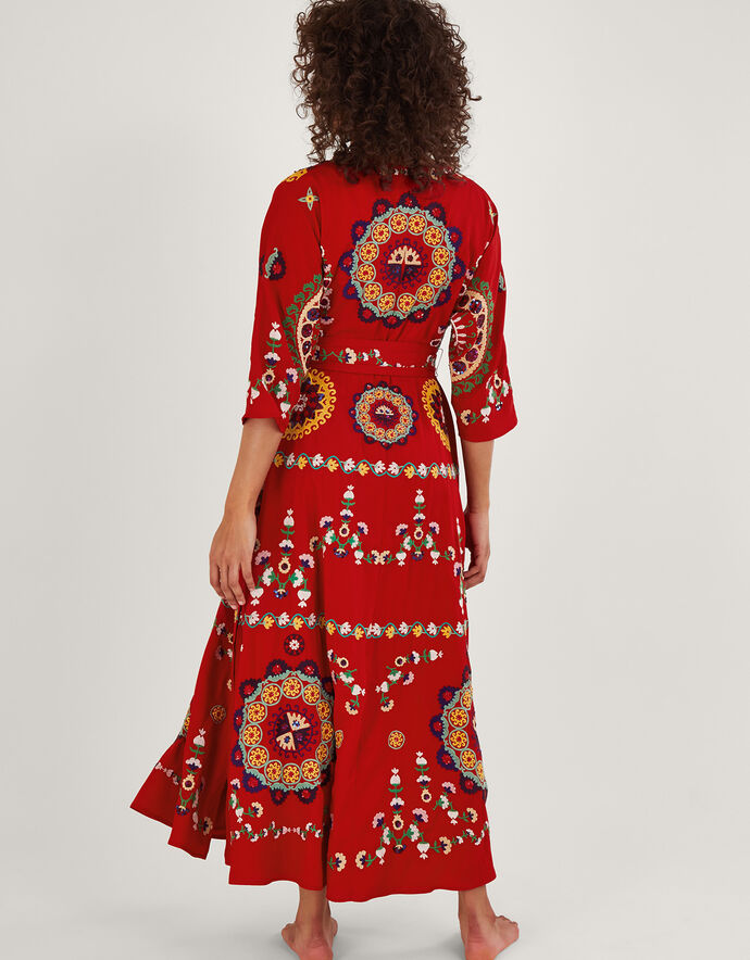 Jennifer Hand-Embellished Kimono Dress Red