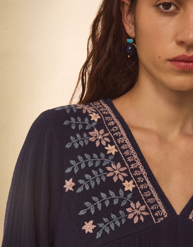 East Carita Hand-Embroidered Maxi Dress Blue