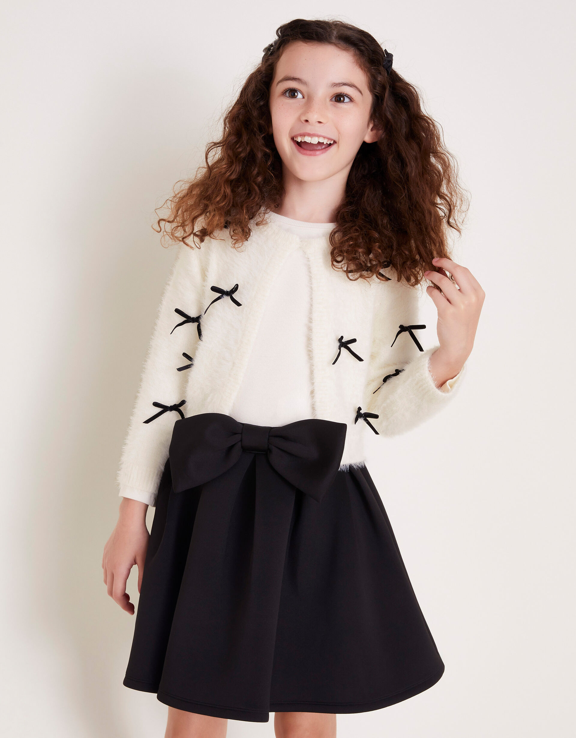 Bow Fluffy Knit Cardigan Ivory | Girls' Cardigans | Monsoon UK.