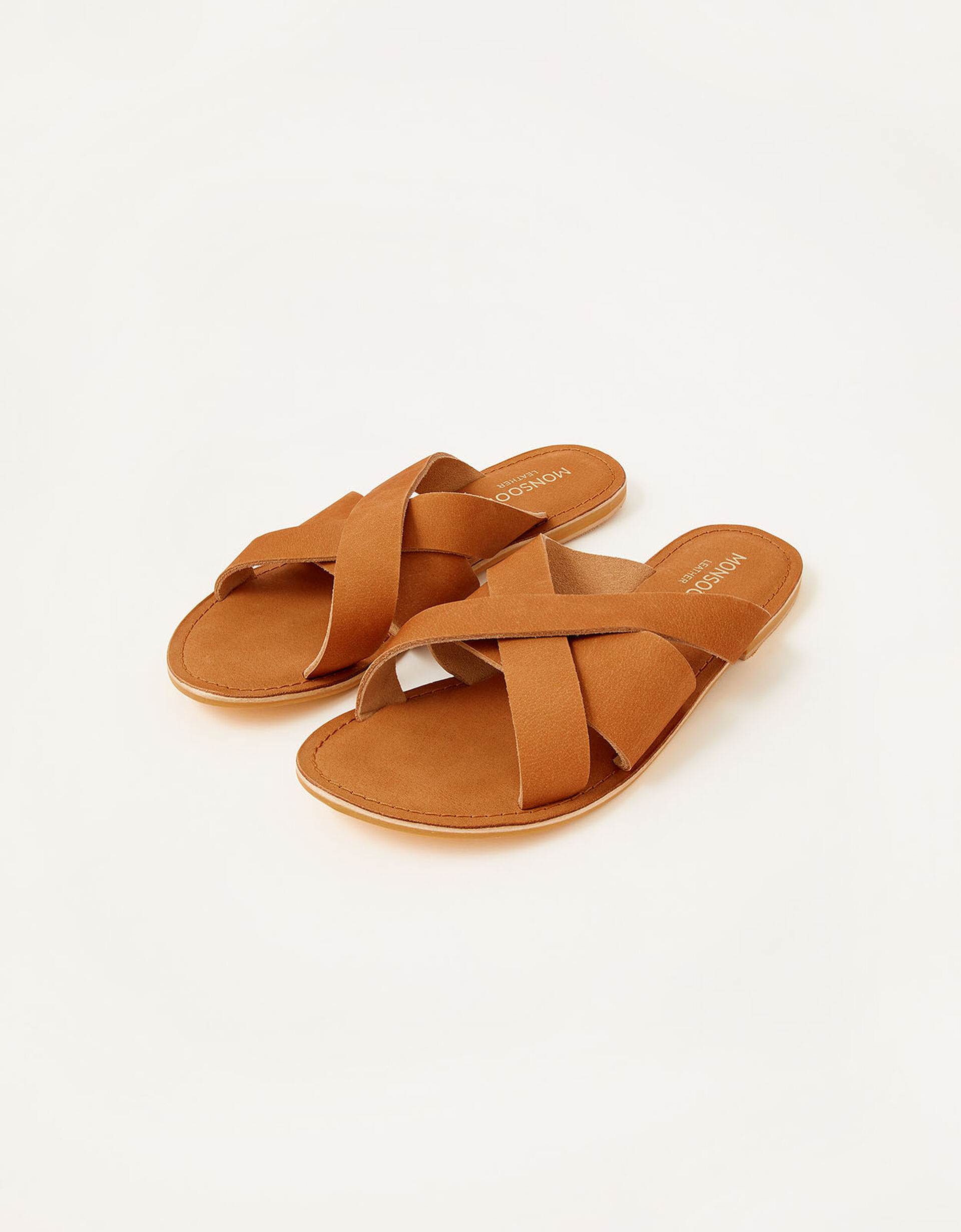Leather Cross-Over Sliders Tan