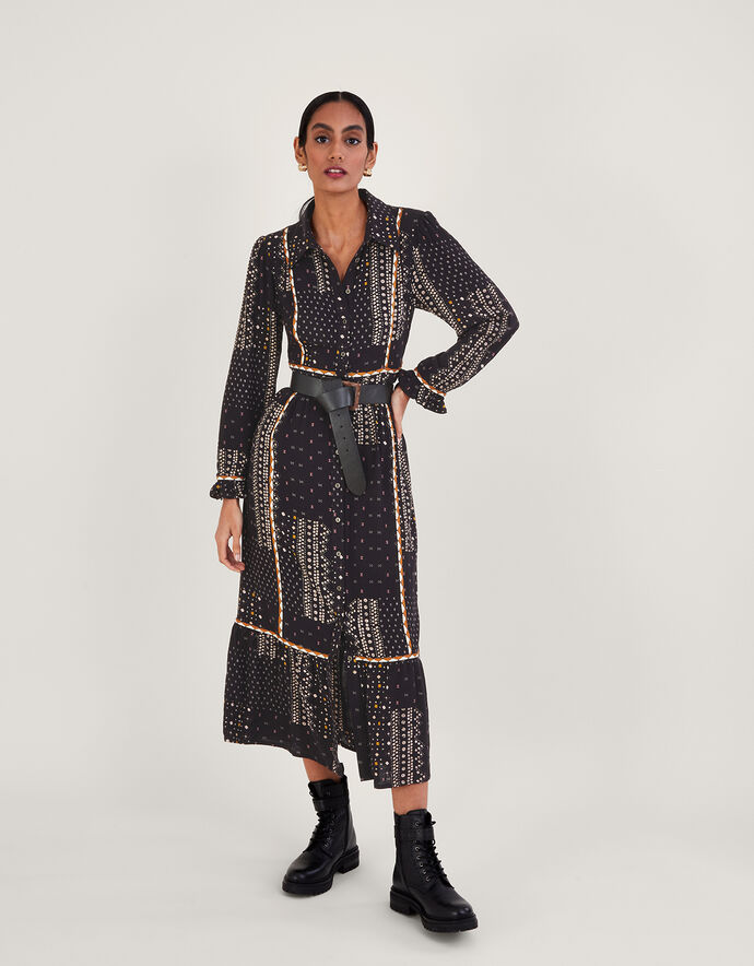 Bandhani Print Midi Dress in LENZING™ ECOVERO™ Black