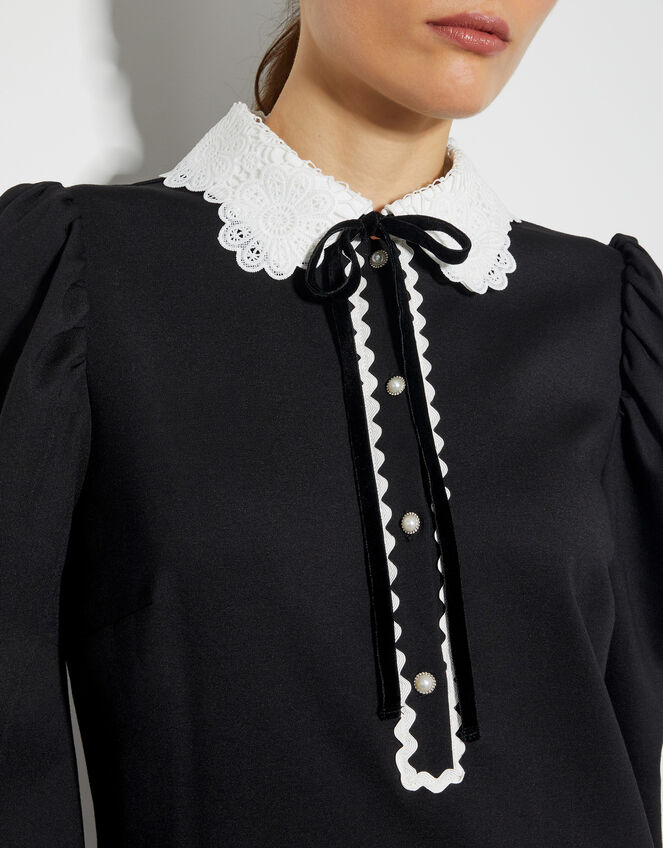 Polly Lace Collar Ponte Mini Dress Black