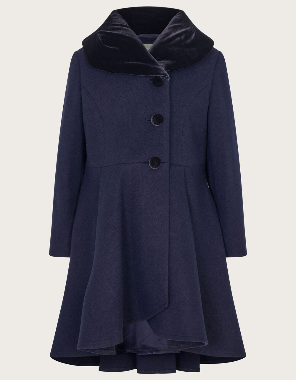 Velvet Collar High Low Coat in Wool Blend Blue | Girls' Coats & Jackets ...