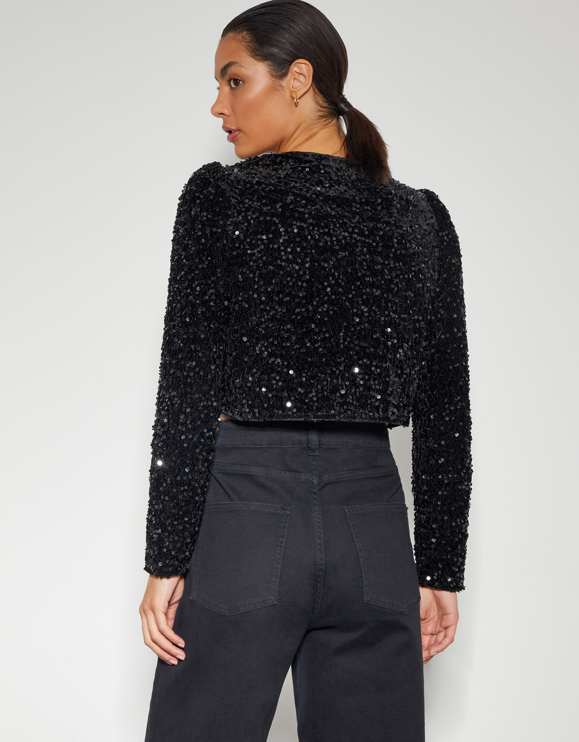 Belinda Bow Sequin Jacket Black | Jackets | Monsoon UK.