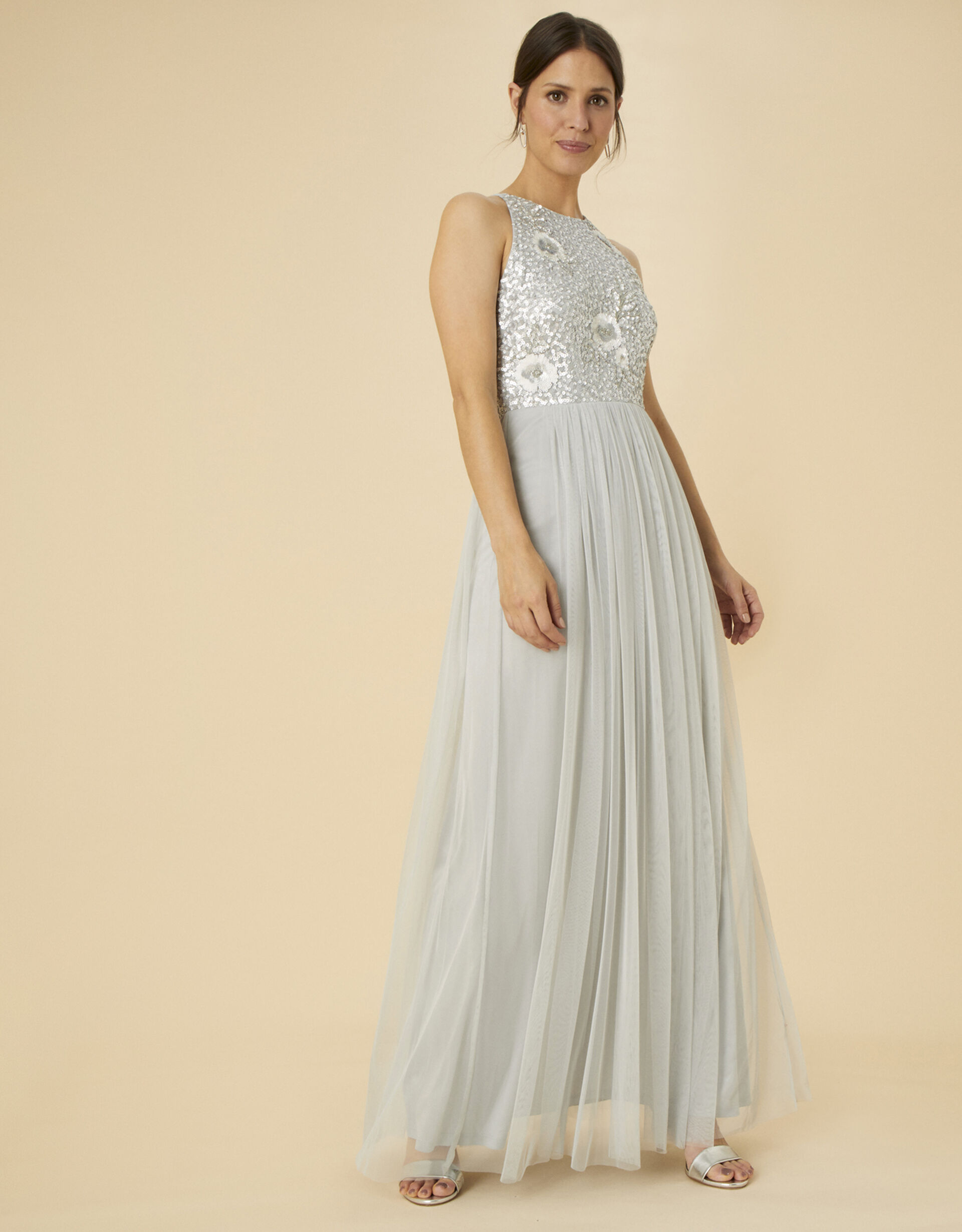 Adrianna Embellished Maxi Dress in Recycled Polyester Blue