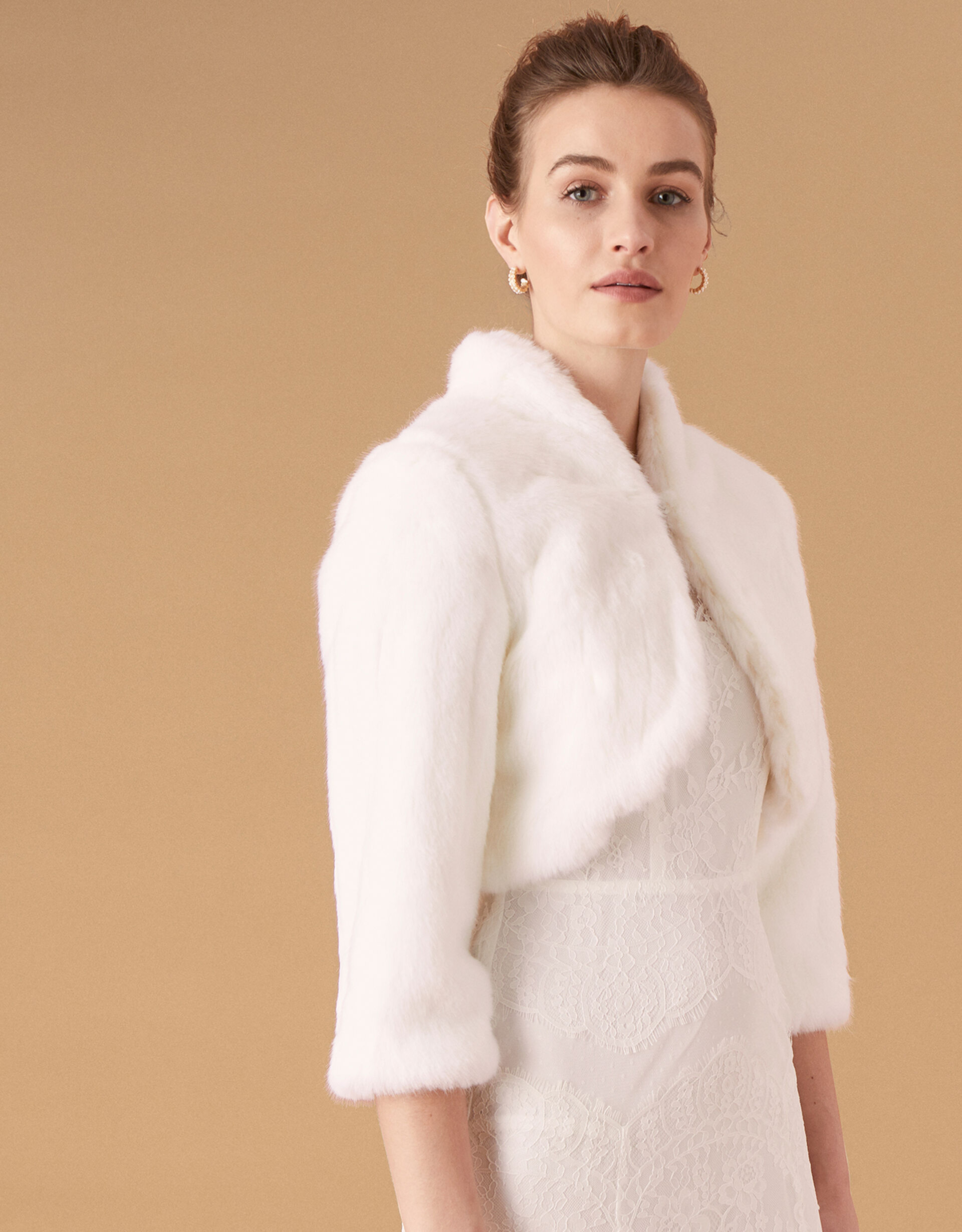 Maria Faux Fur Bridal Jacket Ivory | Women's Jackets | Monsoon UK.