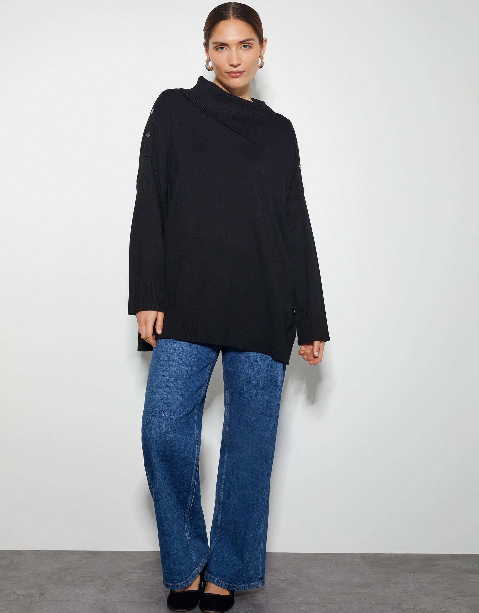 Beth Button Detail Jumper Black | Knitwear | Monsoon UK.
