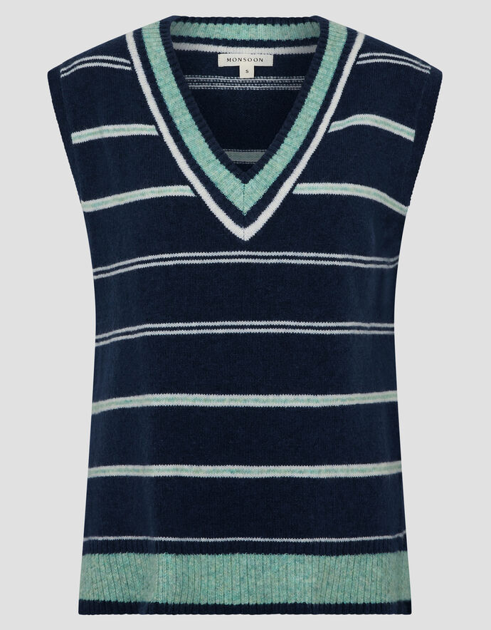 Shauna V-Neck Stripe Knitted Vest Blue