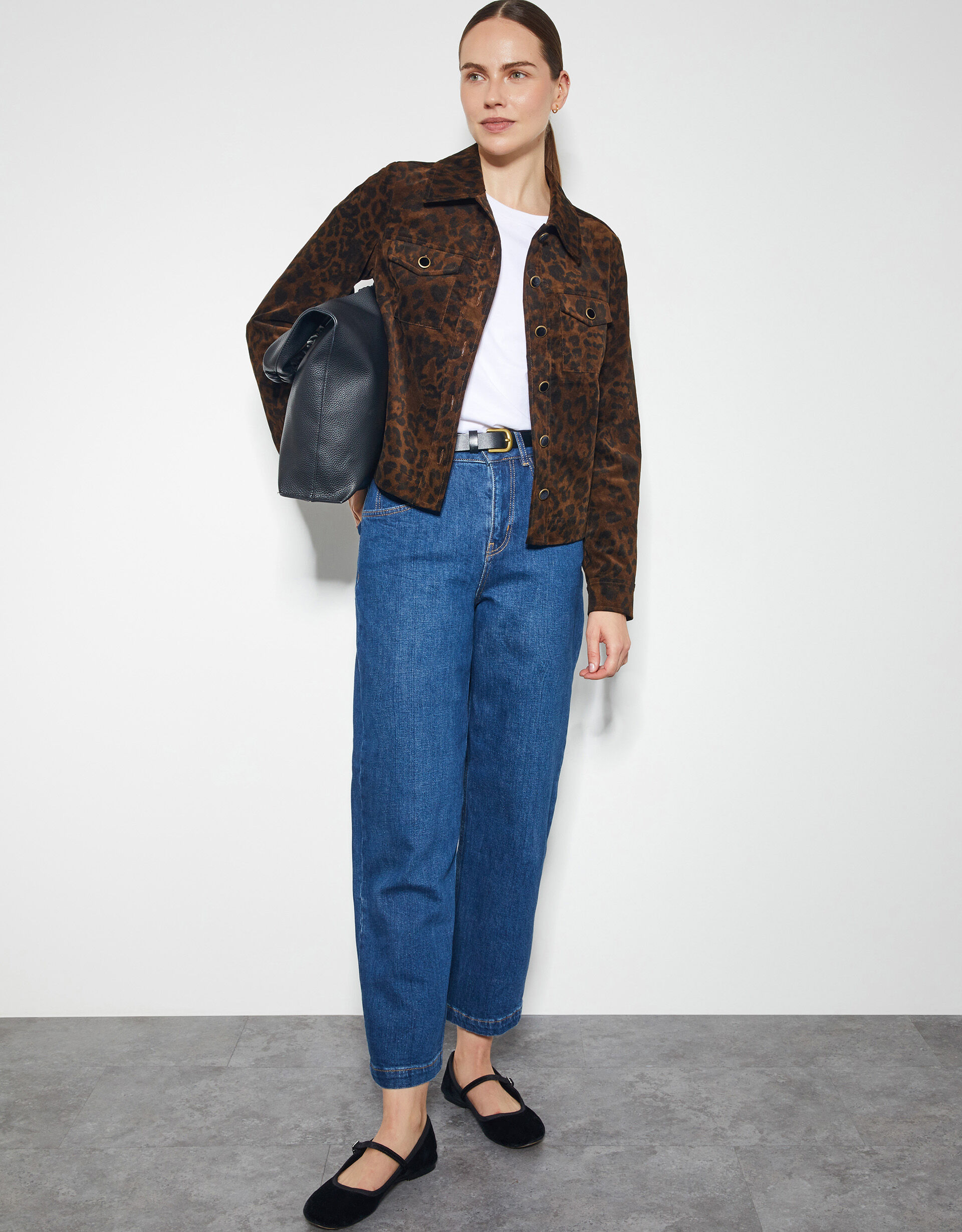 Aida Leopard Print Crop Jacket Brown