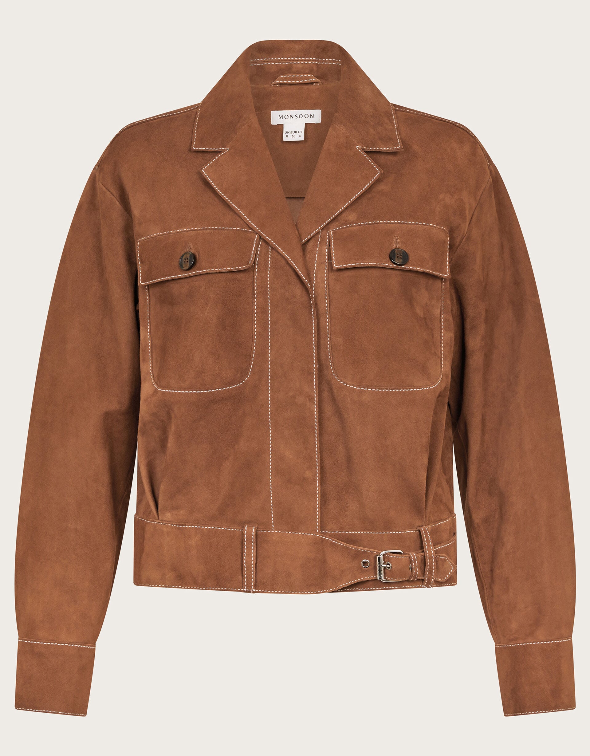 Iris Crop Suede Jacket Tan | Women's Jackets | Monsoon UK.