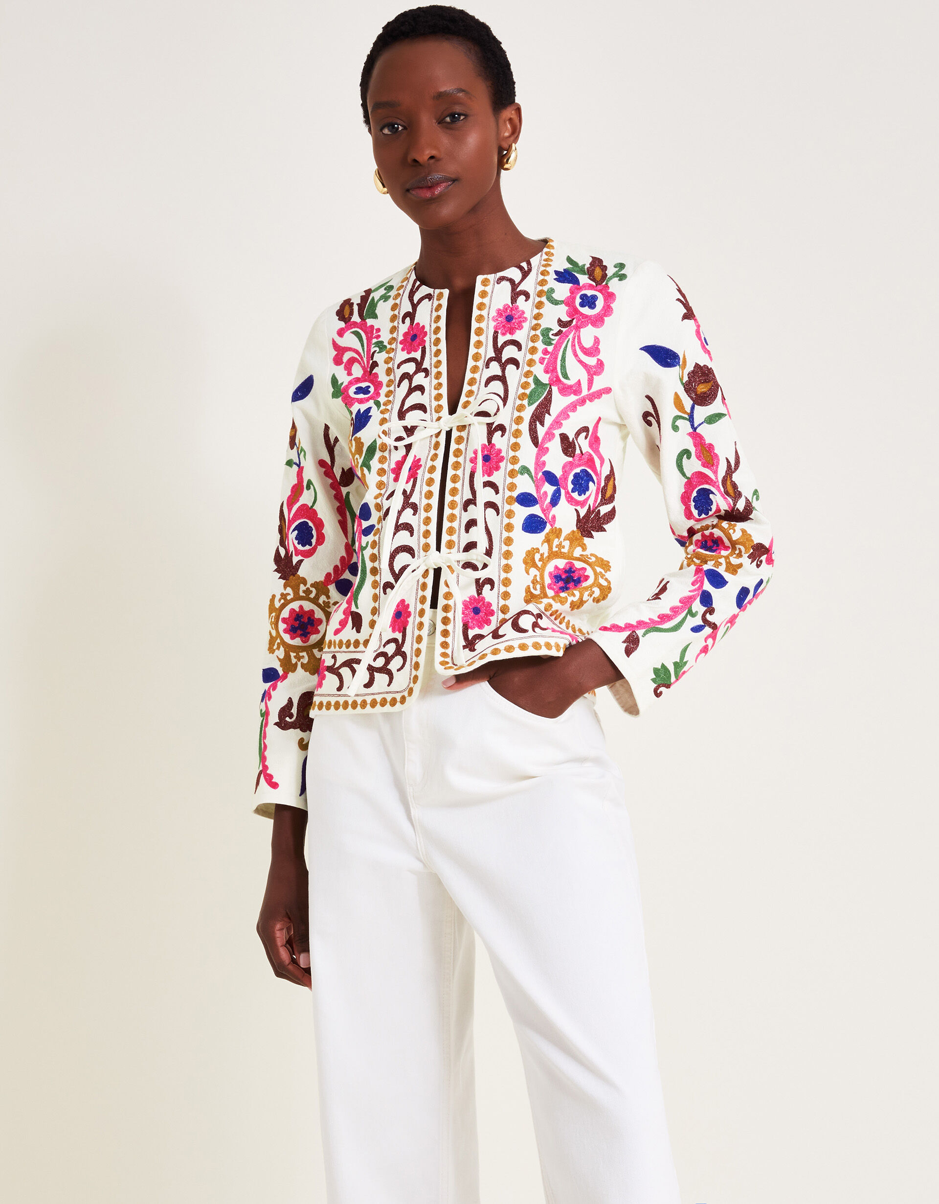 Erica Embroidered Jacket Ivory | Women's Jackets | Monsoon UK.