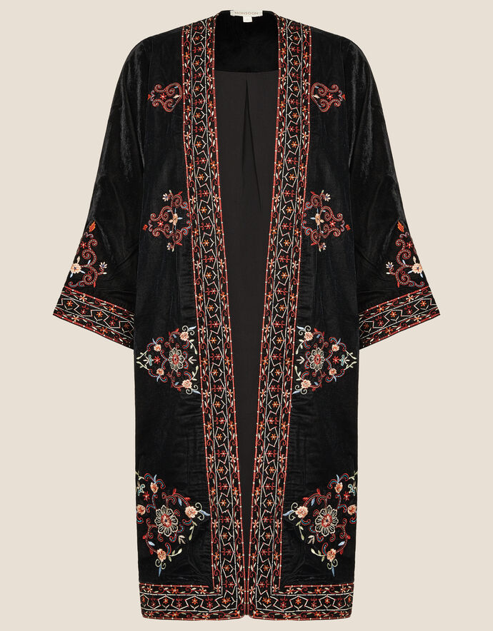 Embroidered Velvet Kimono Black | Women's Jackets | Monsoon UK.