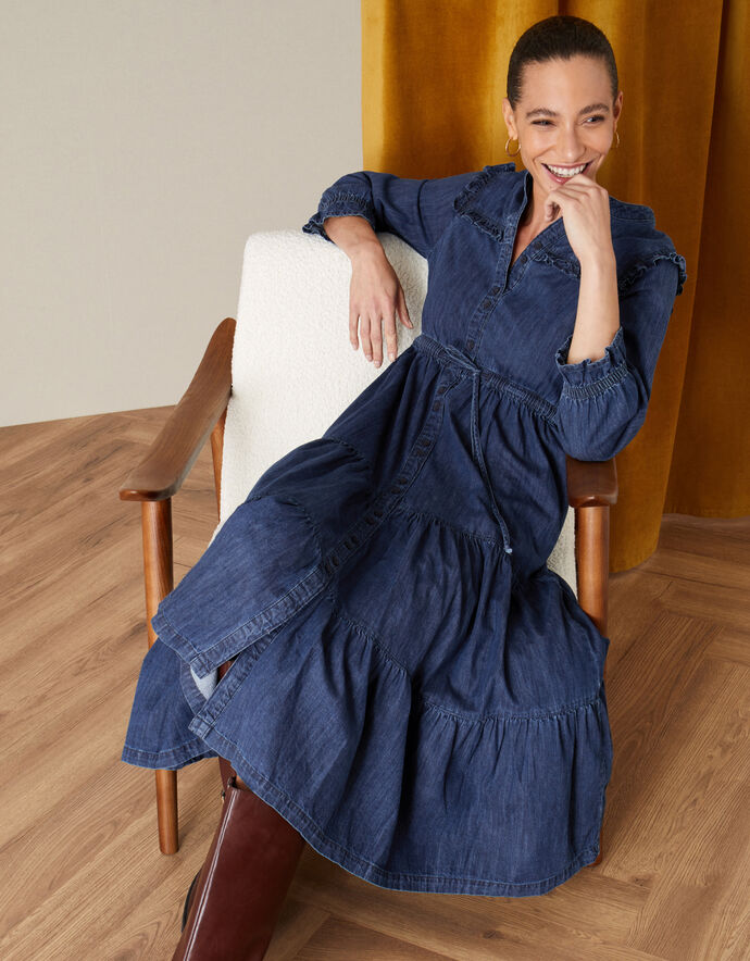 Samson Tiered Denim Dress Blue | Day Dresses | Monsoon UK.