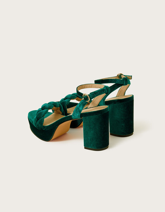 Velvet Plait Platform Heels Teal