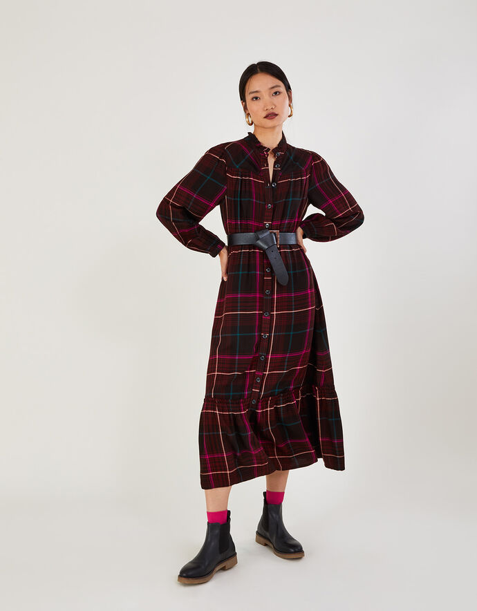 Check Print Dress in LENZING™ ECOVERO™ Red