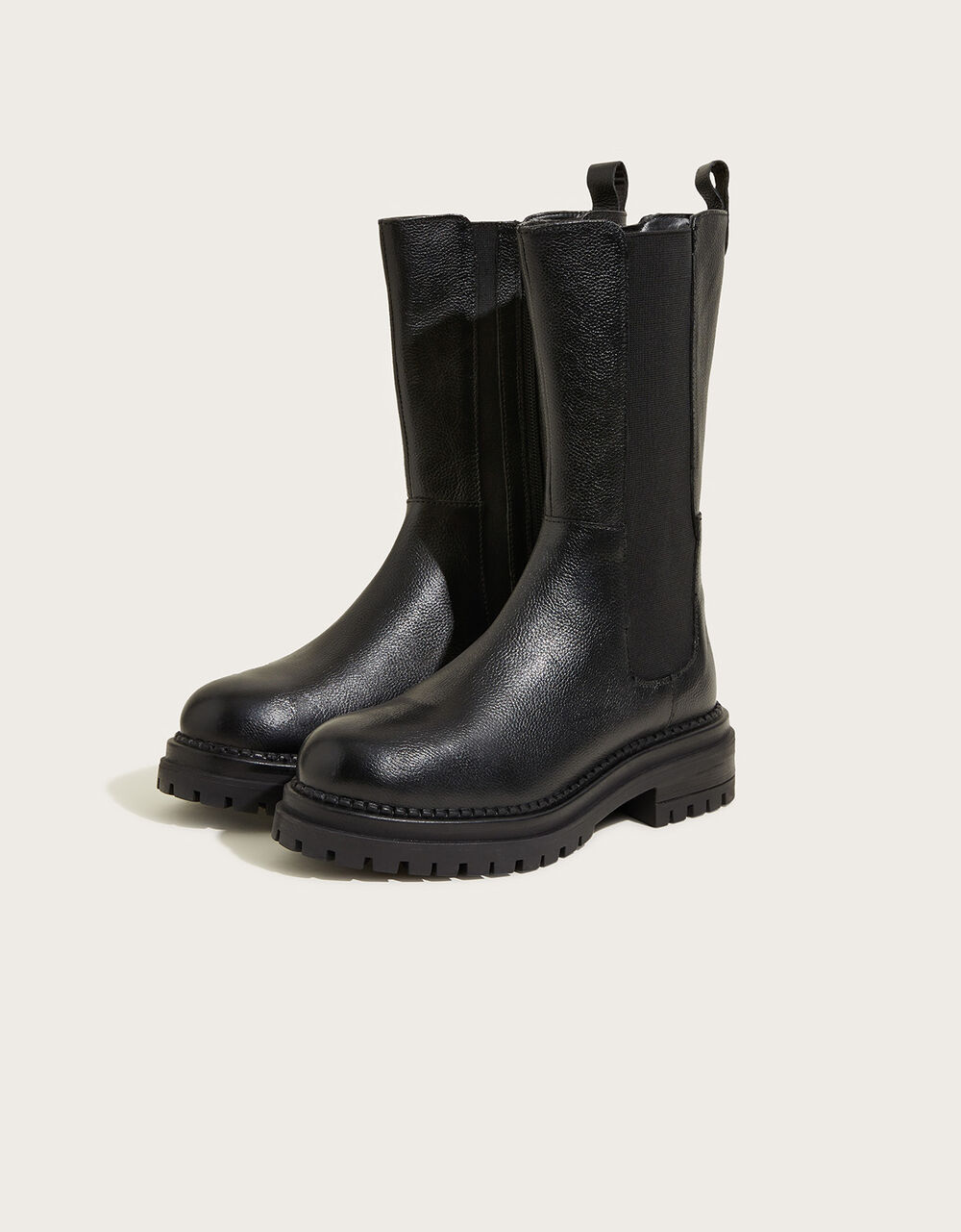 Mid Length Leather Stomper Boots Black | Women's Shoes | Monsoon UK.