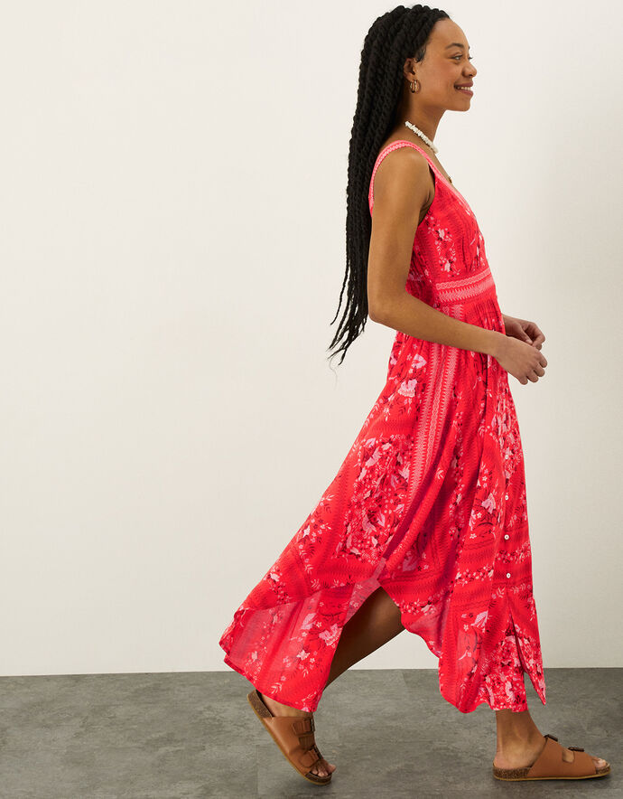 Scarf Print Fit and Flare Midi Dress Red