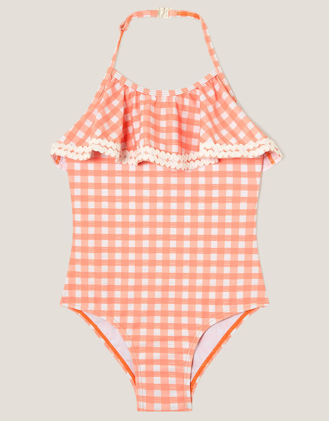 Gingham Ruffle Swimsuit Orange | Girls' Beach & Swimwear | Monsoon UK.