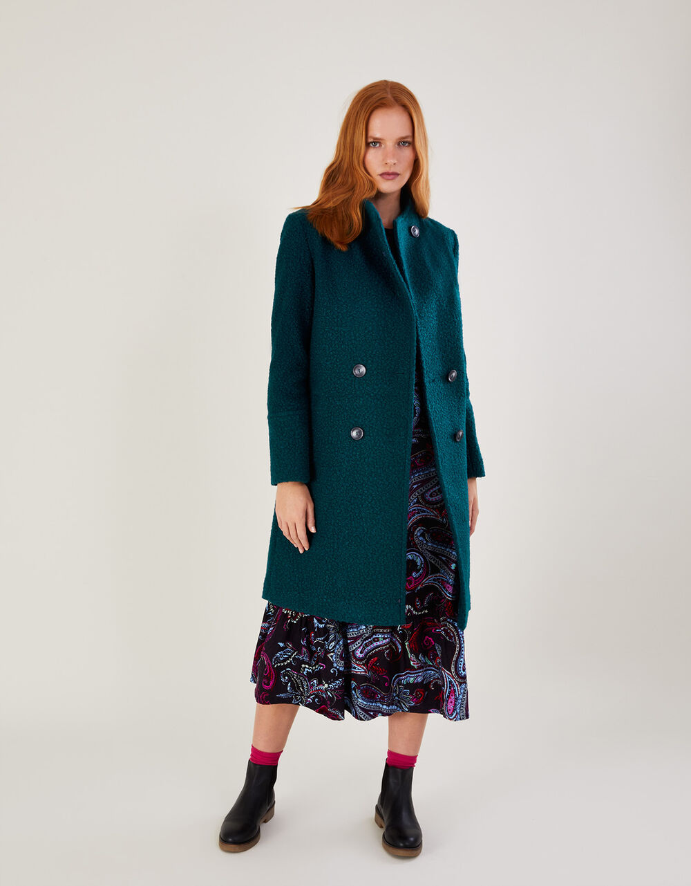 Blake Boucle Double Breasted Coat Teal | Women's Coats | Monsoon UK.