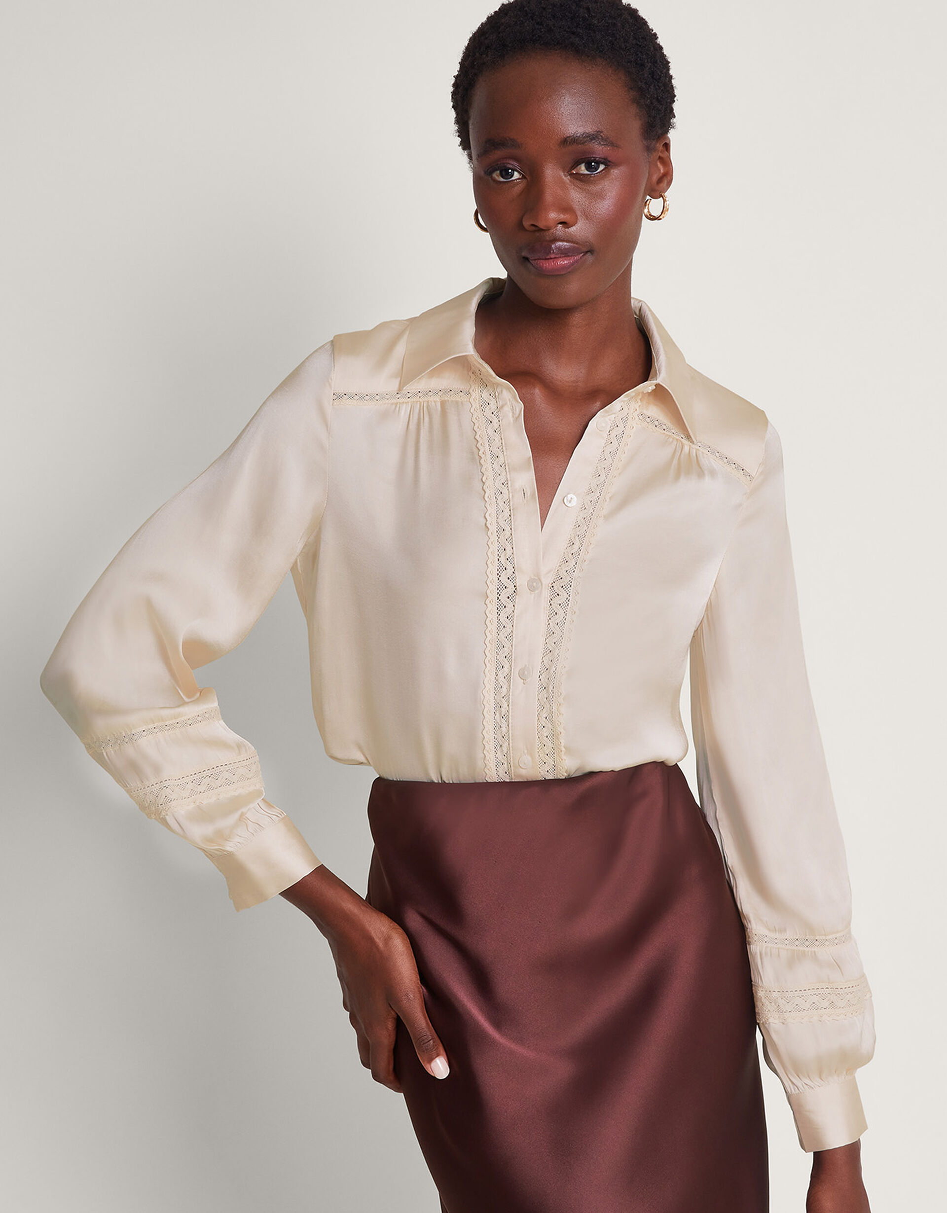 Alma Satin Lace Blouse Ivory | Tops & T-shirts | Monsoon UK.