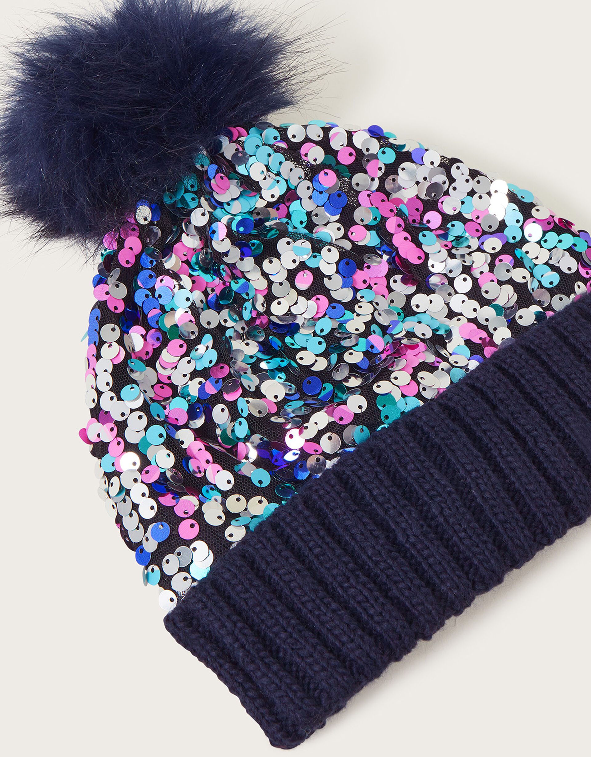 Izzy Sequin Beanie Hat Blue | Children's Hats, Gloves & Scarves | Monsoon UK.
