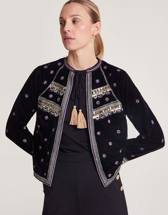Vera Embellished Velvet Jacket Black