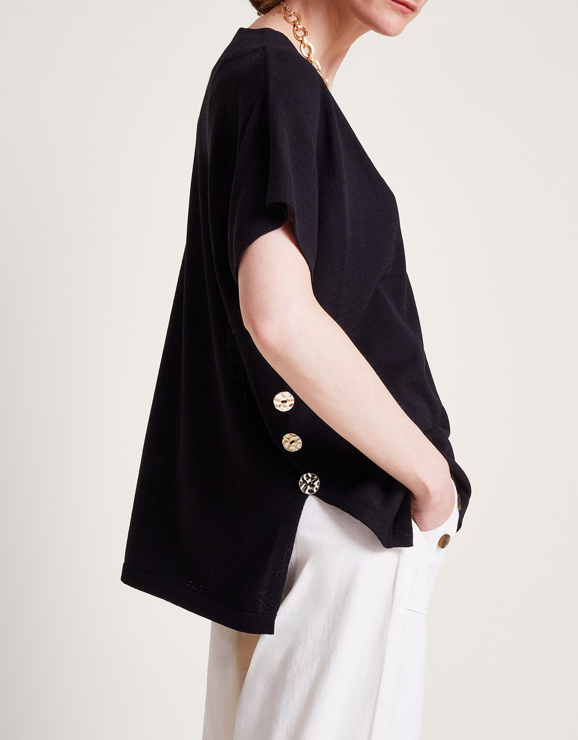 Bel Button Knit Top Black