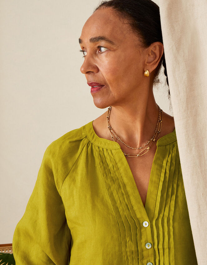 Linen Pintuck Blouse Green | Tops & T-shirts | Monsoon UK.