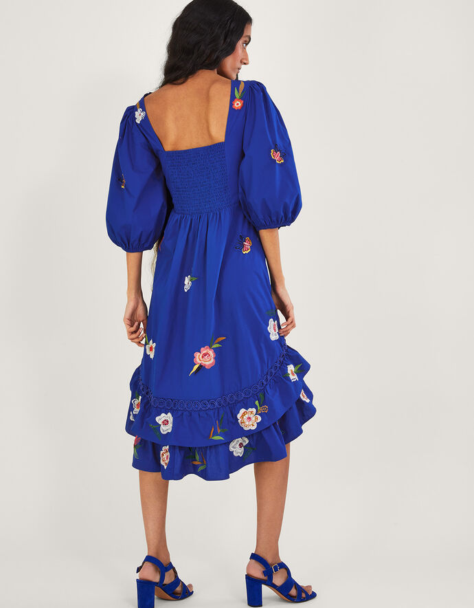 Ellie Embroidered Tiered Hem Dress Blue