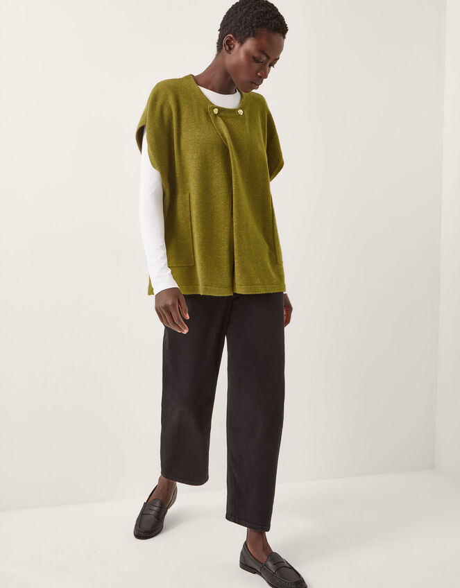 Double Breasted Knit Poncho Vest Green | Ponchos | Monsoon UK.