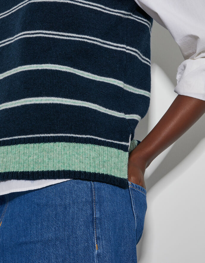 Shauna V-Neck Stripe Knitted Vest Blue
