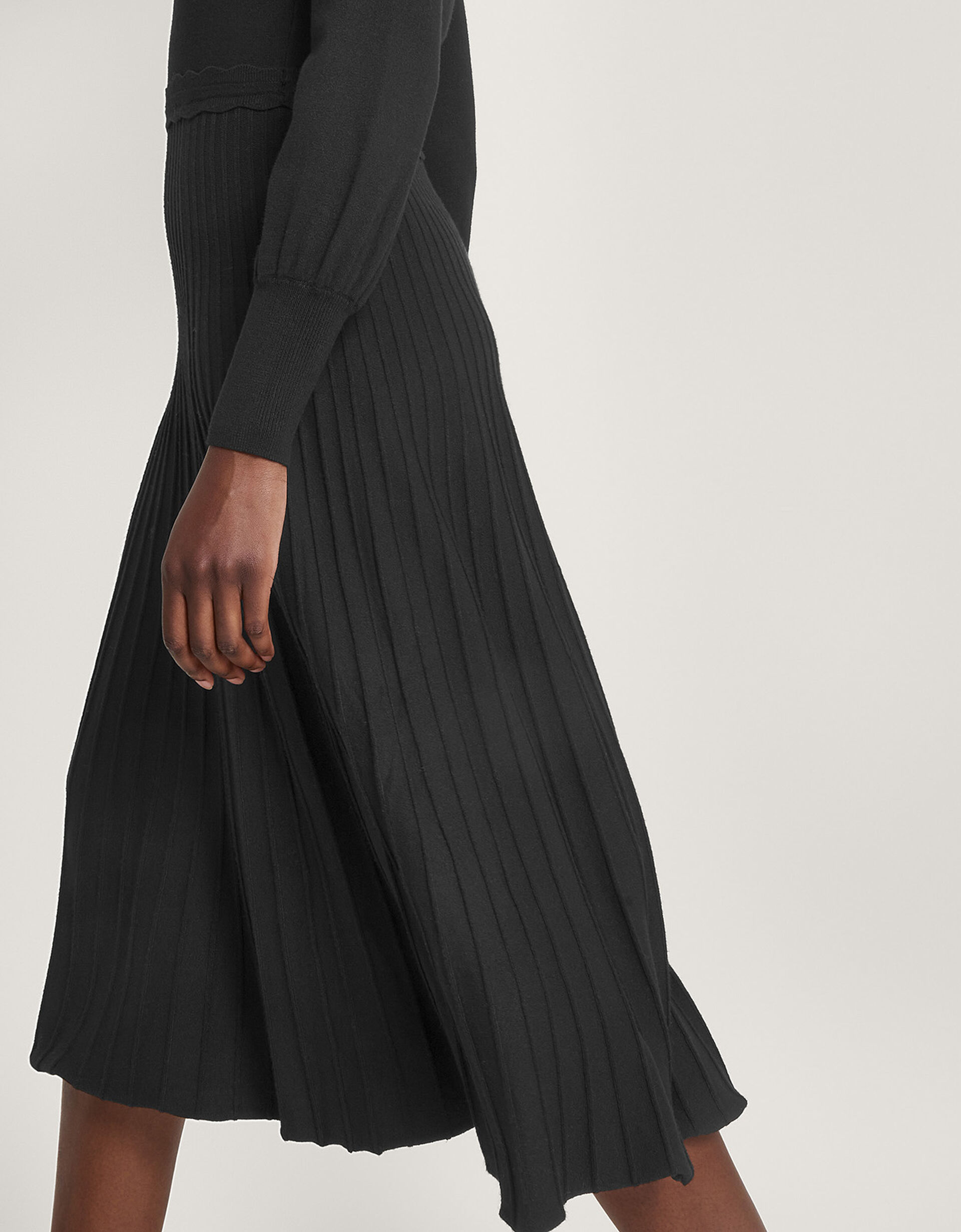 Pleat Trim Slash Neck Midi Dress with LENZING™ ECOVERO™ Black