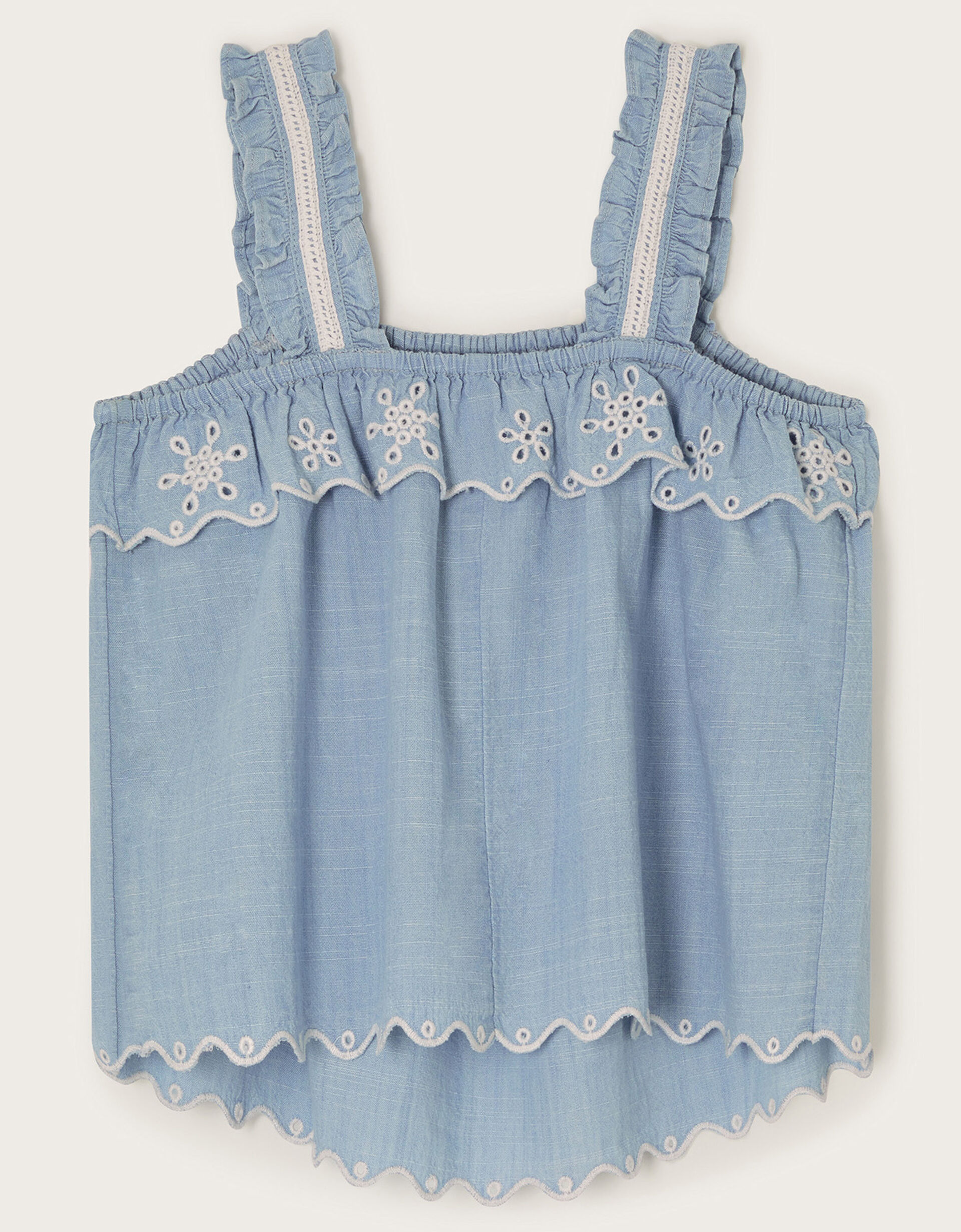 Broderie Frill Top Blue | Girls' Tops & T-shirts | Monsoon UK.