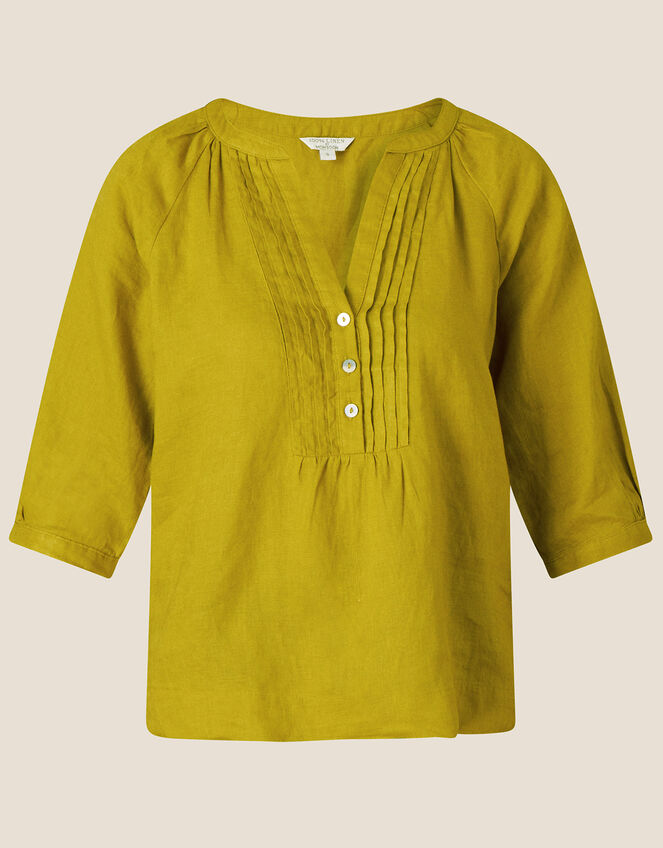 Linen Pintuck Blouse Green | Tops & T-shirts | Monsoon UK.