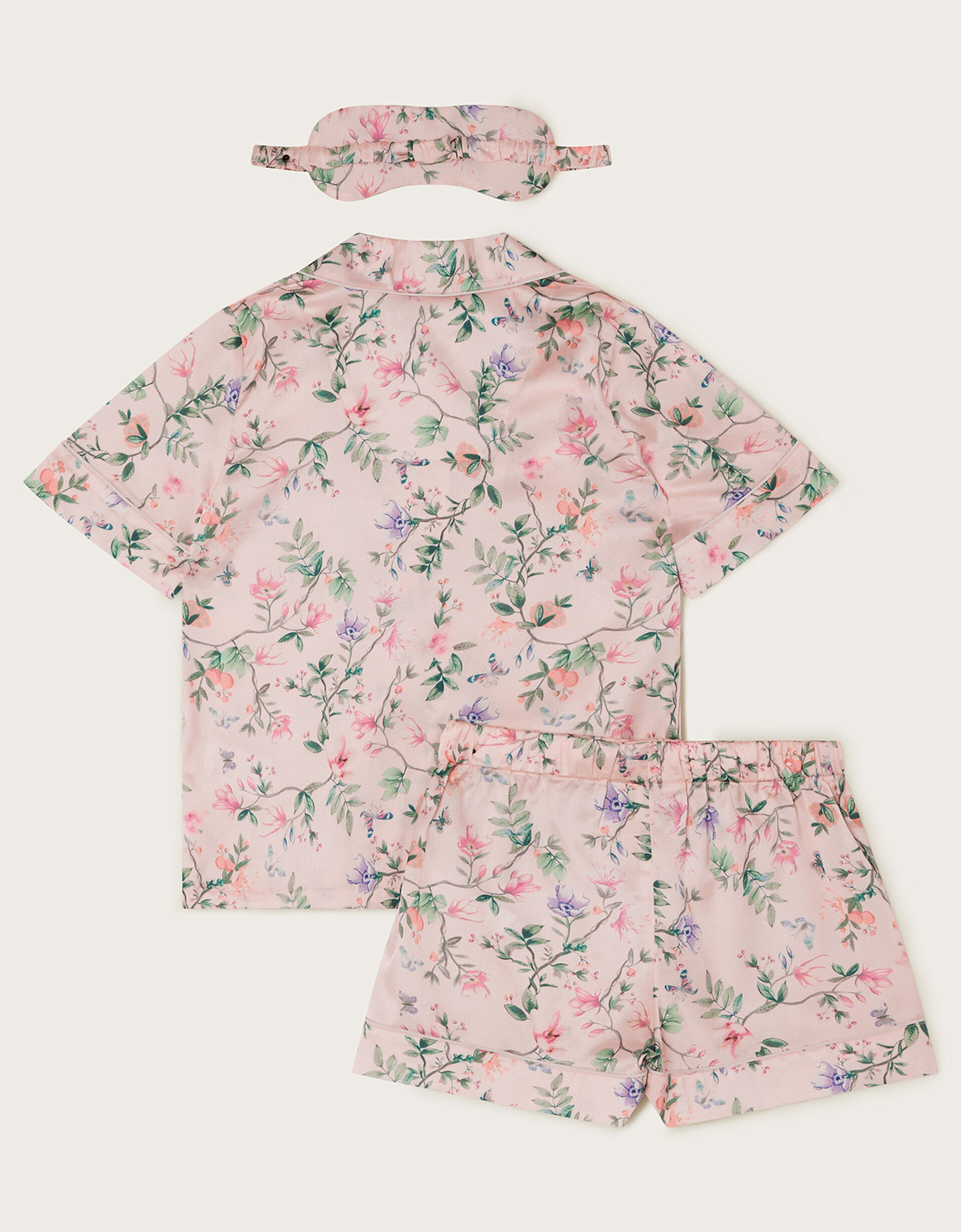 Satin Azalea Floral Short Pyjamas and Eye Mask Set Pink | Nightwear ...