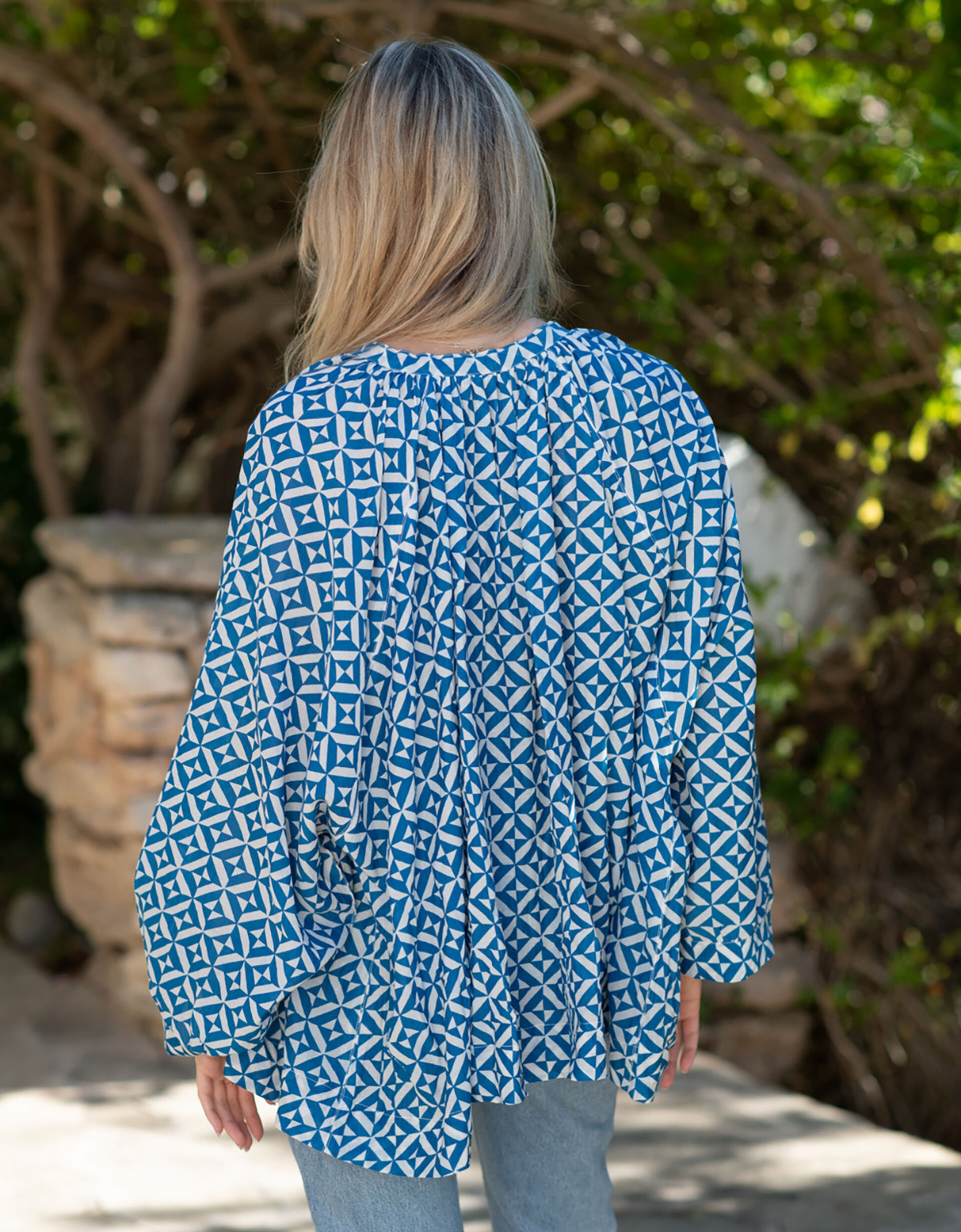 Lyrical Sisters Grace Geometric Print Blouse Blue