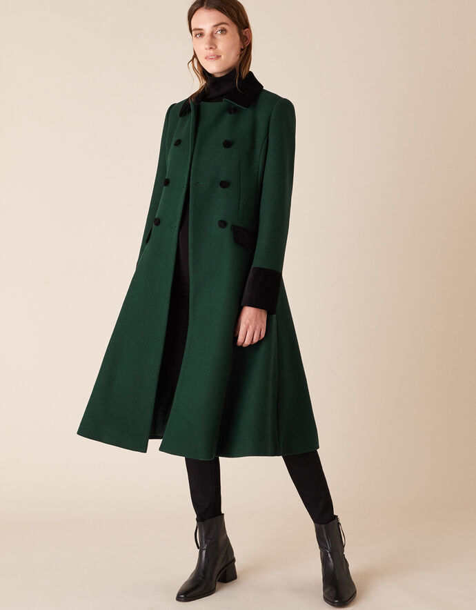 Opera Skirted Coat in Wool Blend Green | Women's Coats | Monsoon UK.
