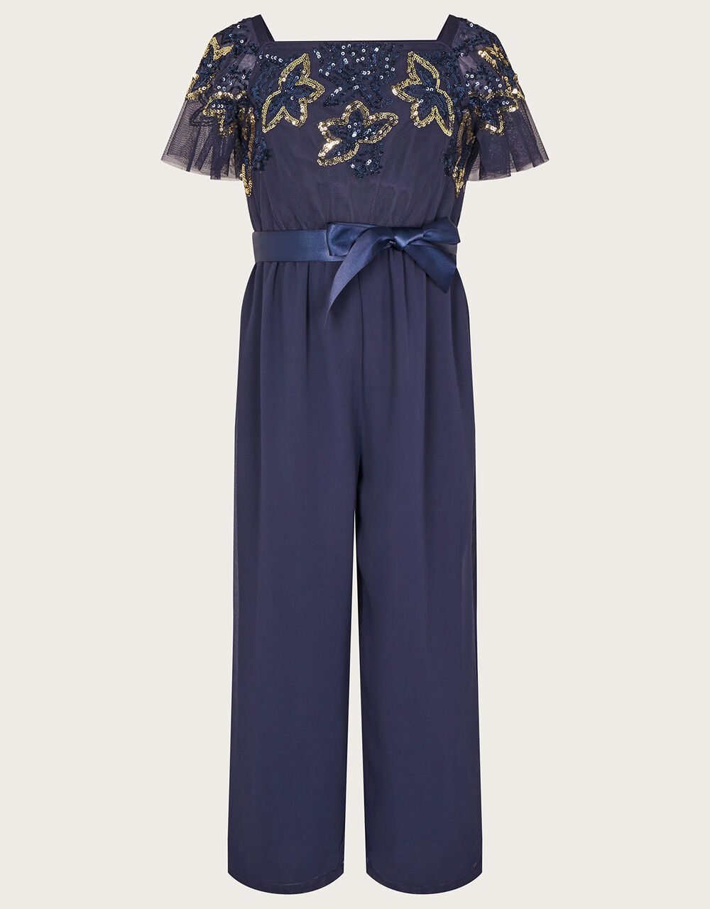 Nola Embellished Flutter Sleeve Sequin Jumpsuit Blue | Girls' Jumpsuits ...