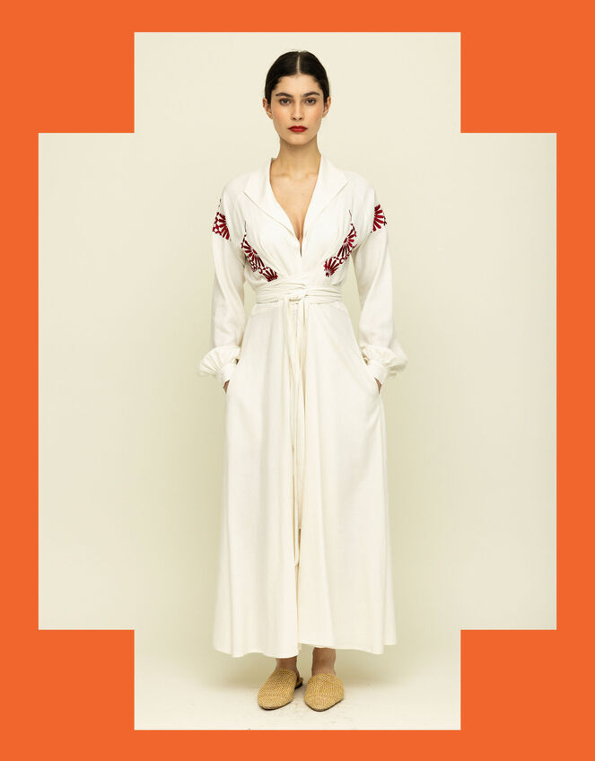 Tallulah & Hope Mitzi Embroidered Wrap Dress Camel