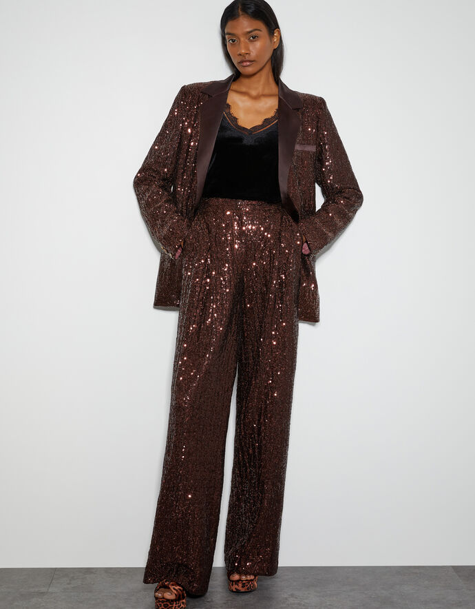 Monsoon x Sarah Corbett-Winder Wide Leg Sequin Trousers Bronze ...