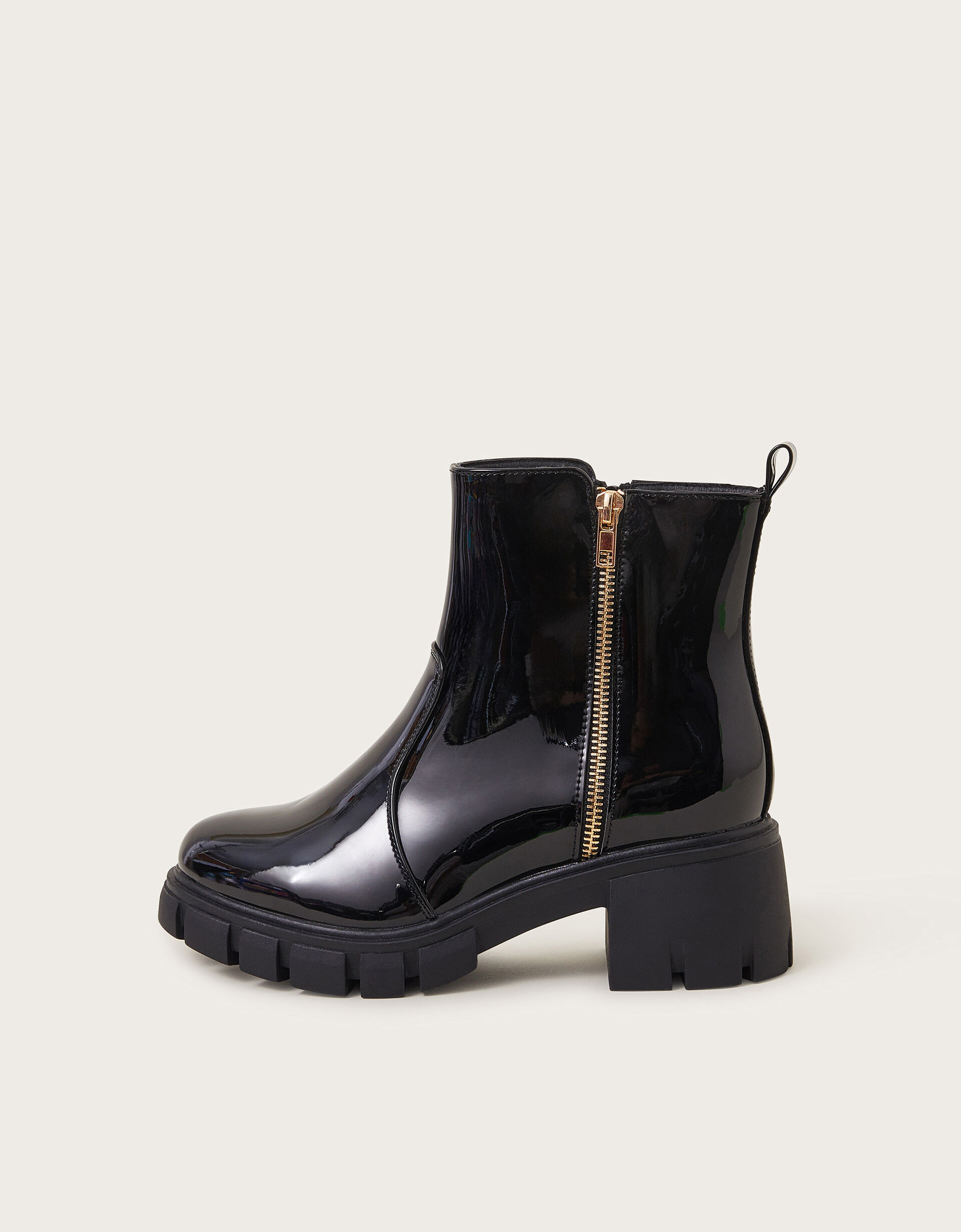 Patent Chunky Heeled Boots Black | Shoes | Monsoon UK.