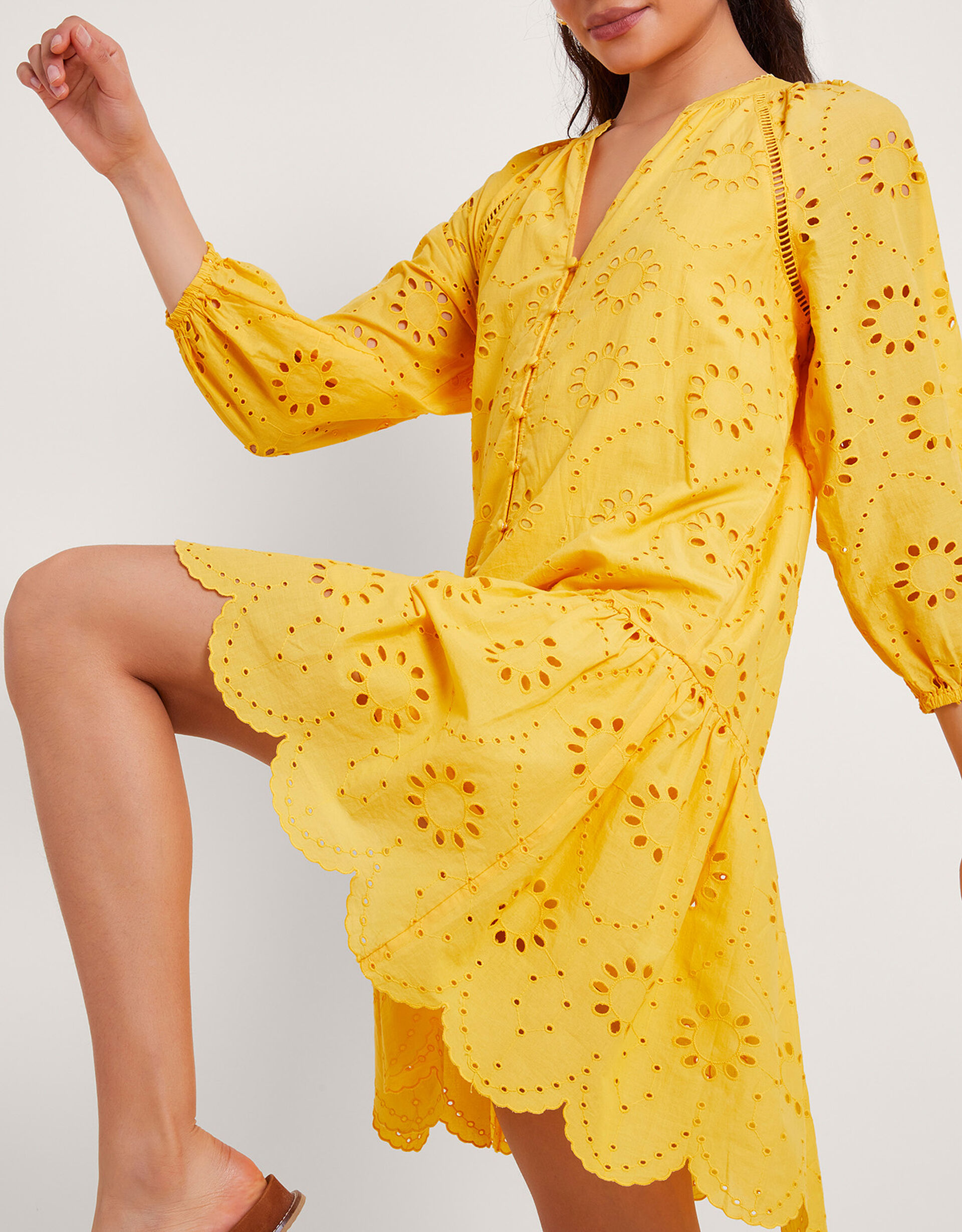 Tilly Broderie Dress Yellow | Day Dresses | Monsoon UK.