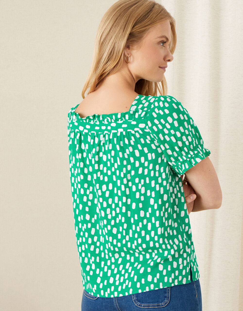 Square Neck Printed Top Green | Tops & T-shirts | Monsoon UK.